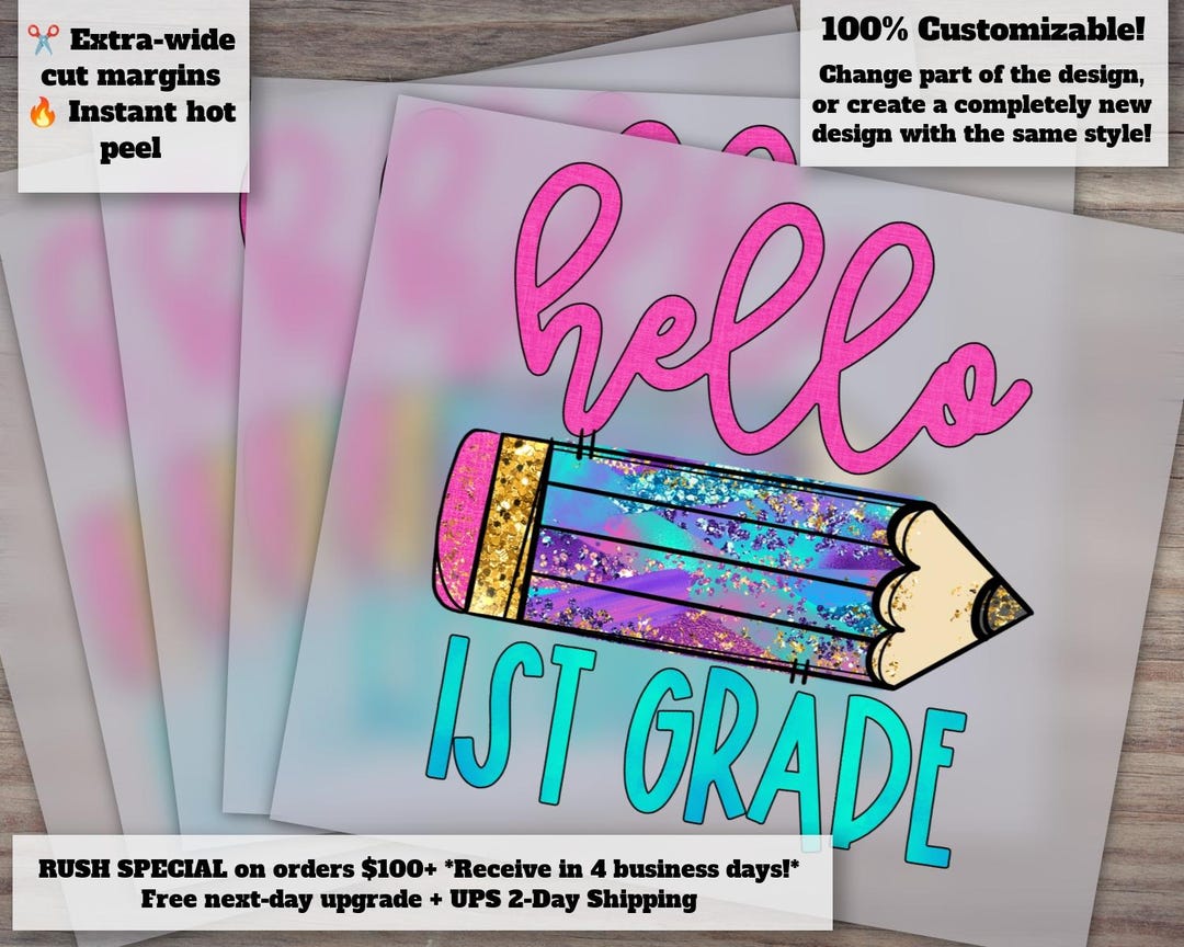 Hello 1st Grade Colorful Back to School Design, Ready to Press Heat ...