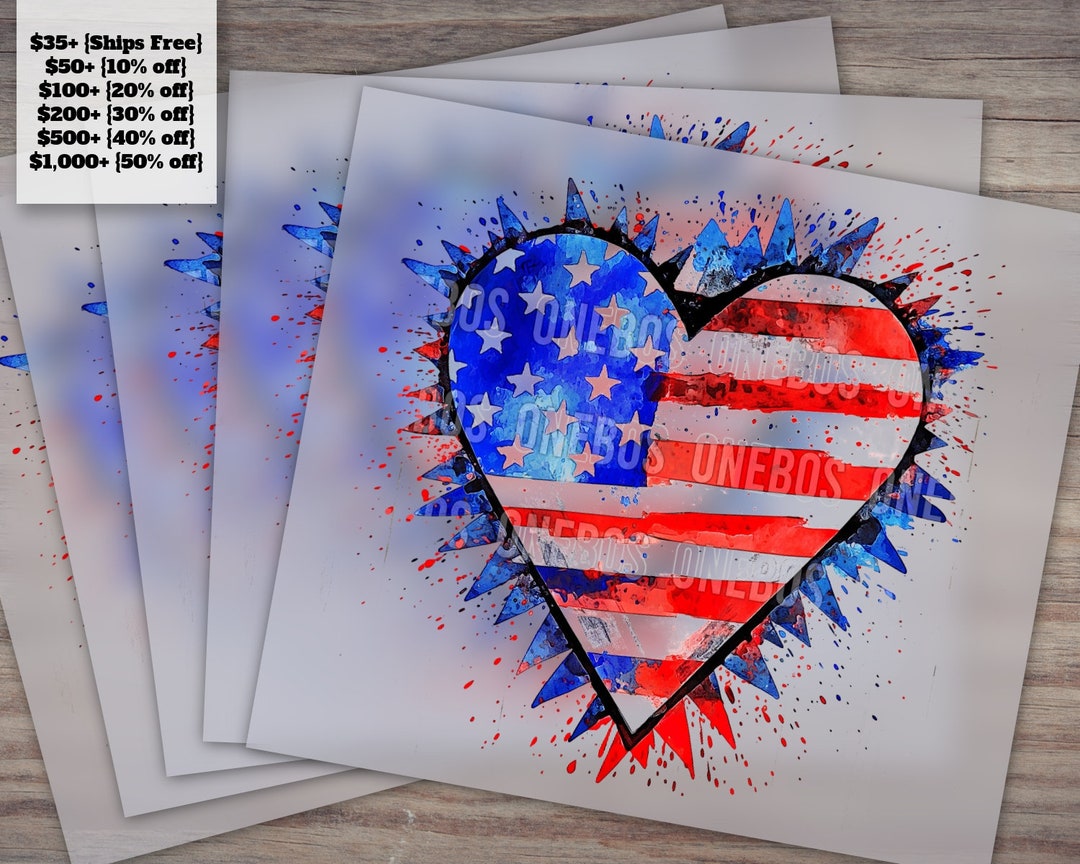 4th of July Edgy Heart Burst, Punk American Flag Print, Heat Transfer ...