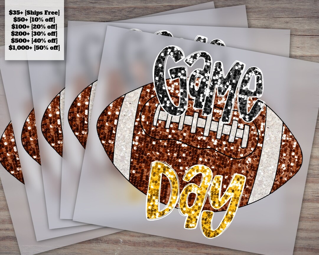 Black and Gold Faux Sequin Football Game Day Heat Transfer Ready-to ...