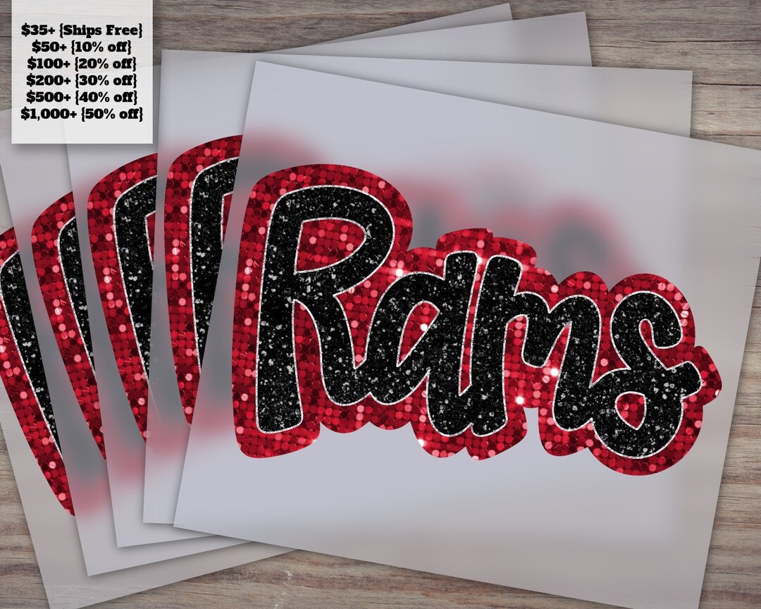 Rams Hand Drawn Glitter Sequin Design Faux Appliqué Football Heat ...