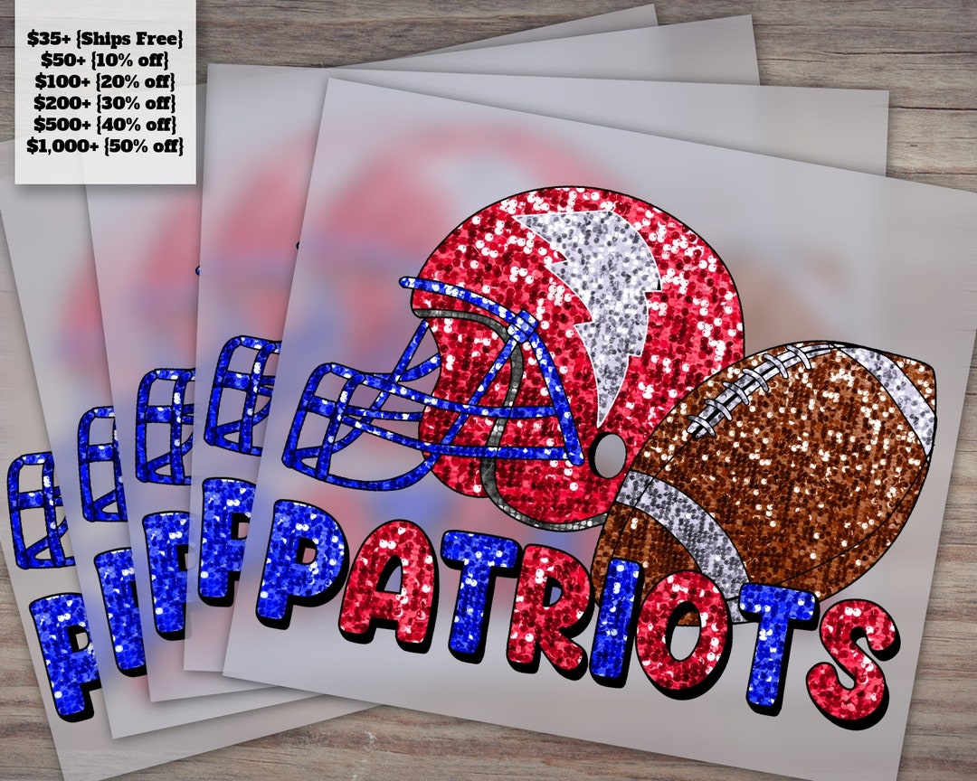 Patriots Sequin Football Heat Transfer Ready to Press Red, White, Blue ...
