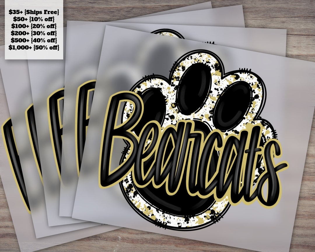 Bearcats Football Mascot Design Hand Drawn Black and Gold Paw Print ...