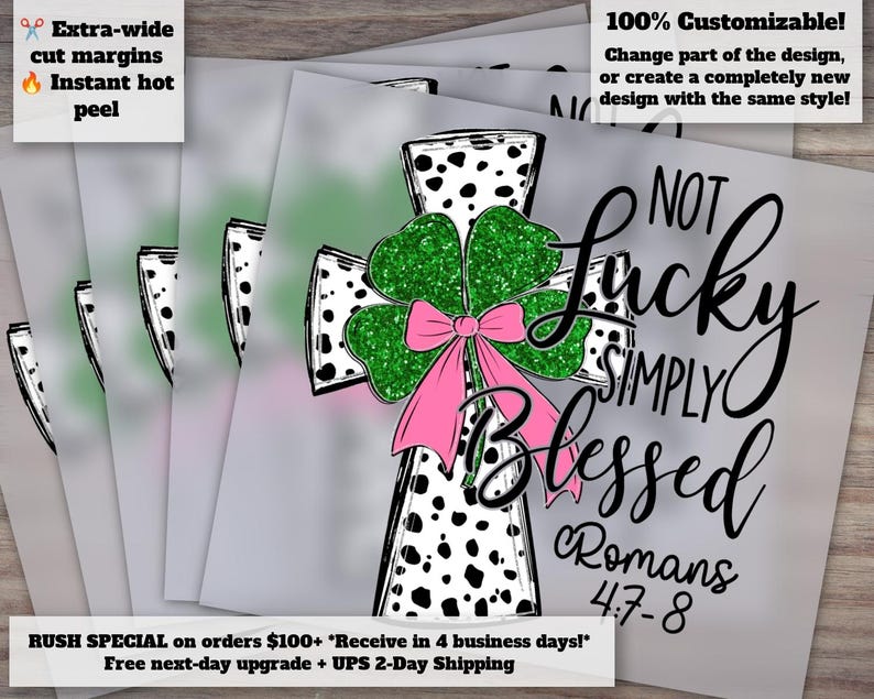 Not Lucky Simply Blessed St. Patricks Day DTF Heat Transfer With Bible ...