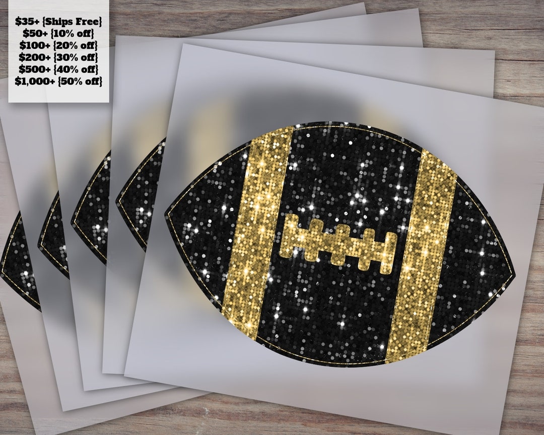 Black and Gold Sequin Football Design Hand Drawn Glitter Patch Football ...