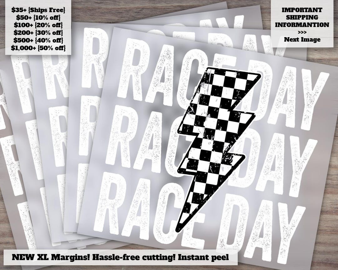 Race Day Distressed Checker Lightning Bolt Waterslide DTF Heat Transfer ...