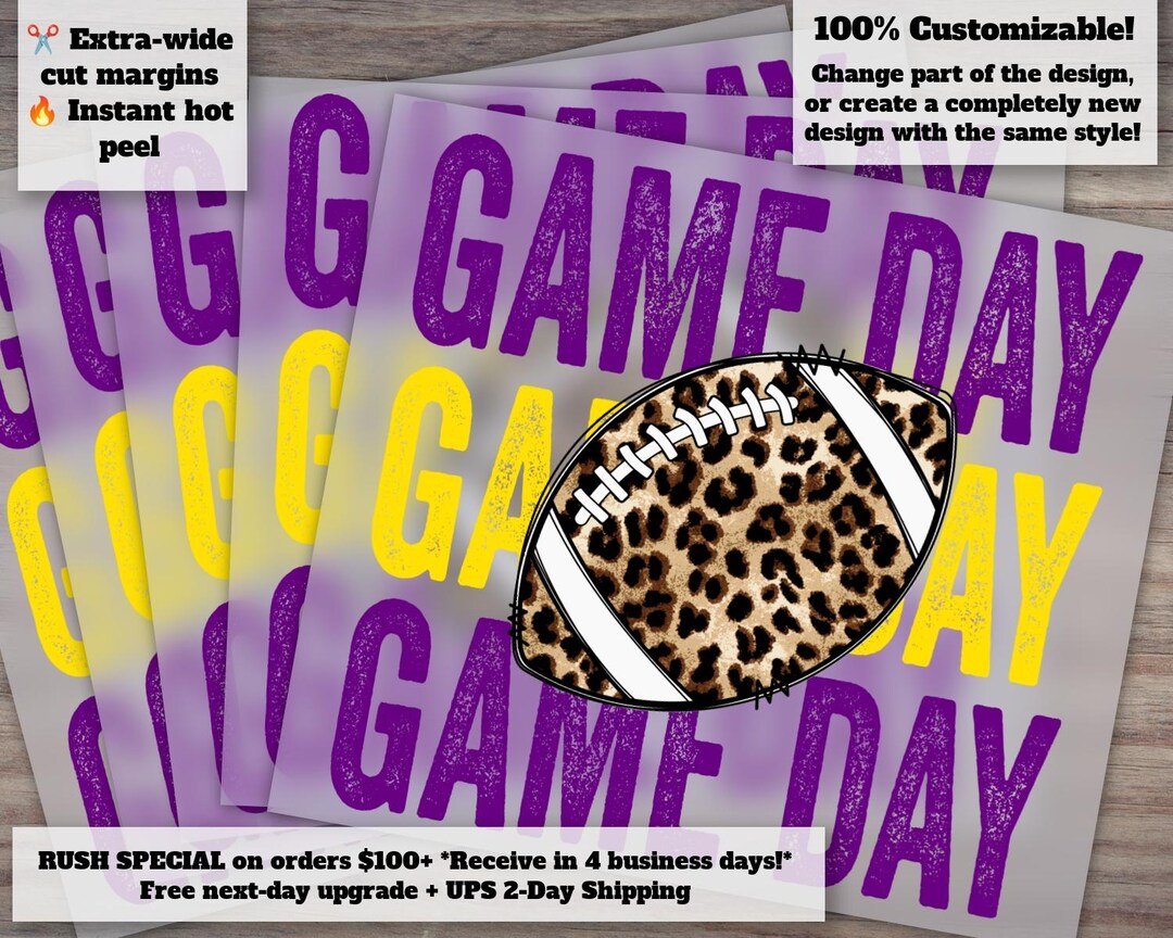 Game Day Football Sticker Design, Cheetah Leopard Print, Heat Transfer ...