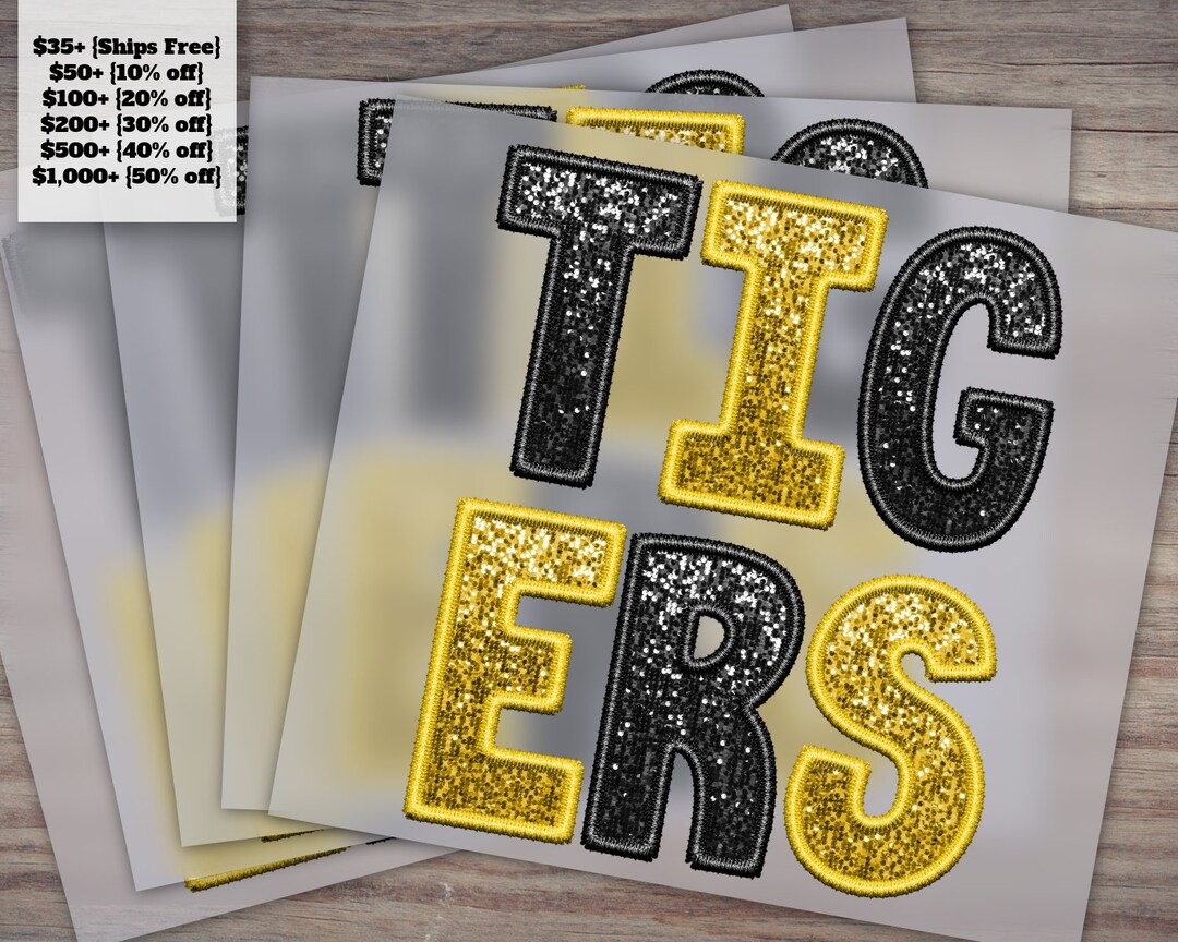 Tigers School Spirit Faux Embroidery Design, Ready to Press Heat ...