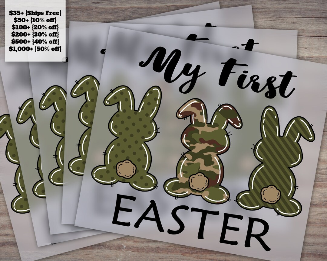 DTF Transfer Boy's First Easter Camouflage Bunny Trio Design Press ...