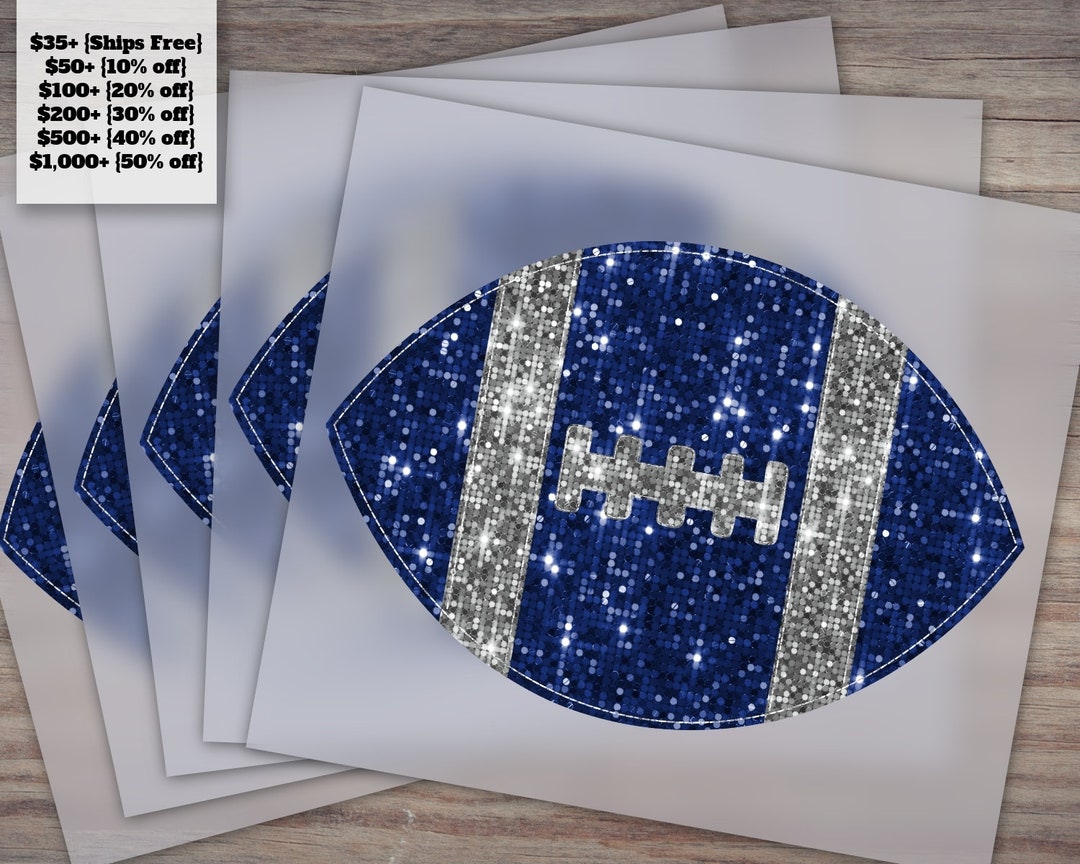 Blue Silver Sequin Football Glitter Design Hand Drawn Faux Patch Ready ...