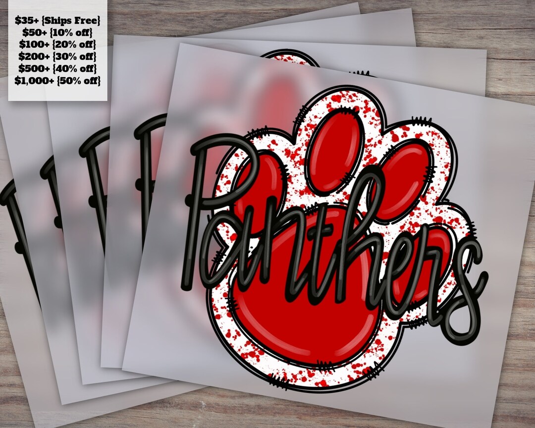 Red Panthers Football Hand Drawn Paw Print Mascot for Cheer and Heat ...