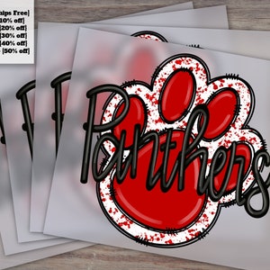 Red Panthers Football Hand Drawn Paw Print Mascot for Cheer and Heat ...