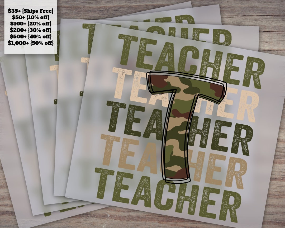 Teacher Stacked Camo Back to School Boy Art Sticker Ready to Press Heat ...