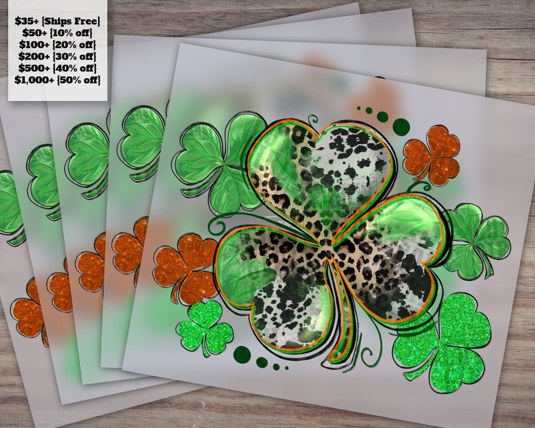 St. Patrick's Day Leopard Shamrock and Cowhide Ready-to-press Heat ...