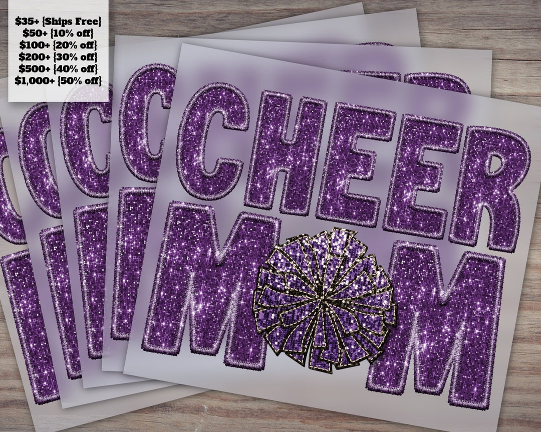 Cheer Mom Purple Glitter Faux Embroidery Design, Ready to Press DTF ...