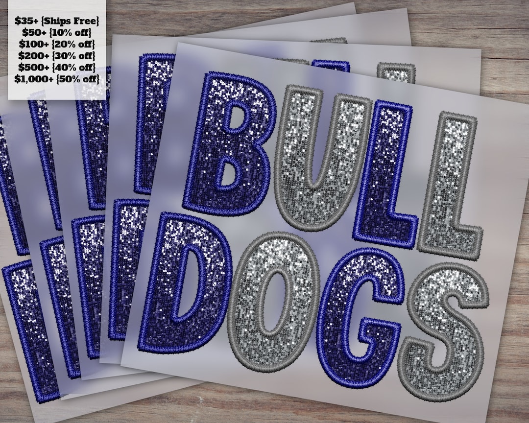 Bulldogs School Spirit Faux Sequin Embroidery, Ready Press Heat Transfer, DTF, Mascot Design - Etsy