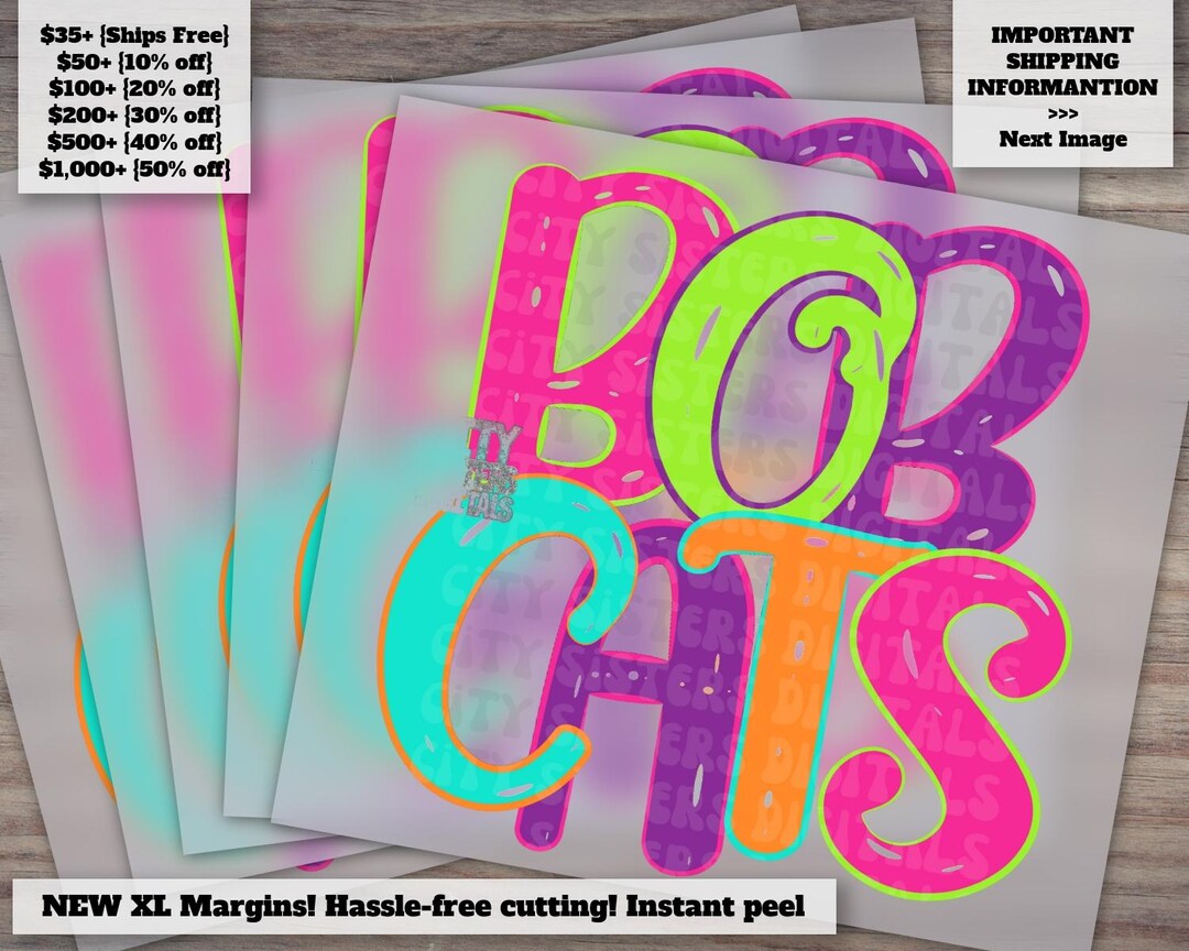 Neon Bobcats Mascot Graphic for Heat Transfer and DTF | Bright Retro ...
