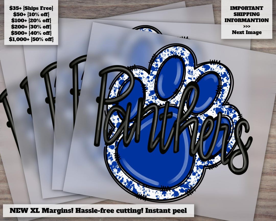 Hand Drawn Panthers Design - Ready to Press Blue Paw Print for Heat ...