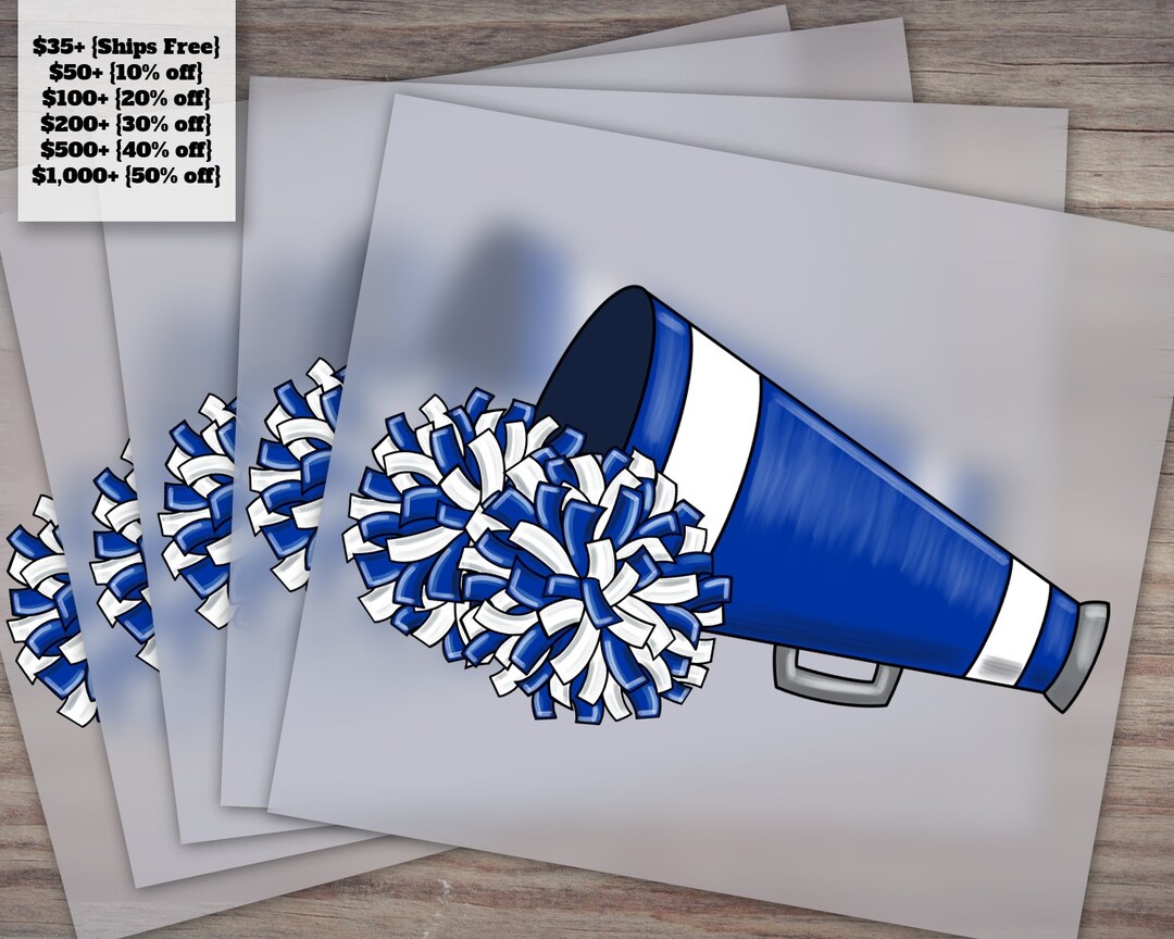 Hand Drawn Cheer Team Design in Blue and White Megaphone Cheerleader ...