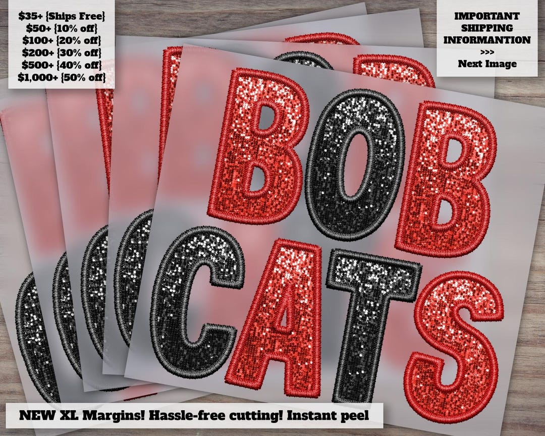 Bobcats Mascot Faux Sequin Embroidery Design, School Spirit Heat Transfer, DTF, Ready to Press ...