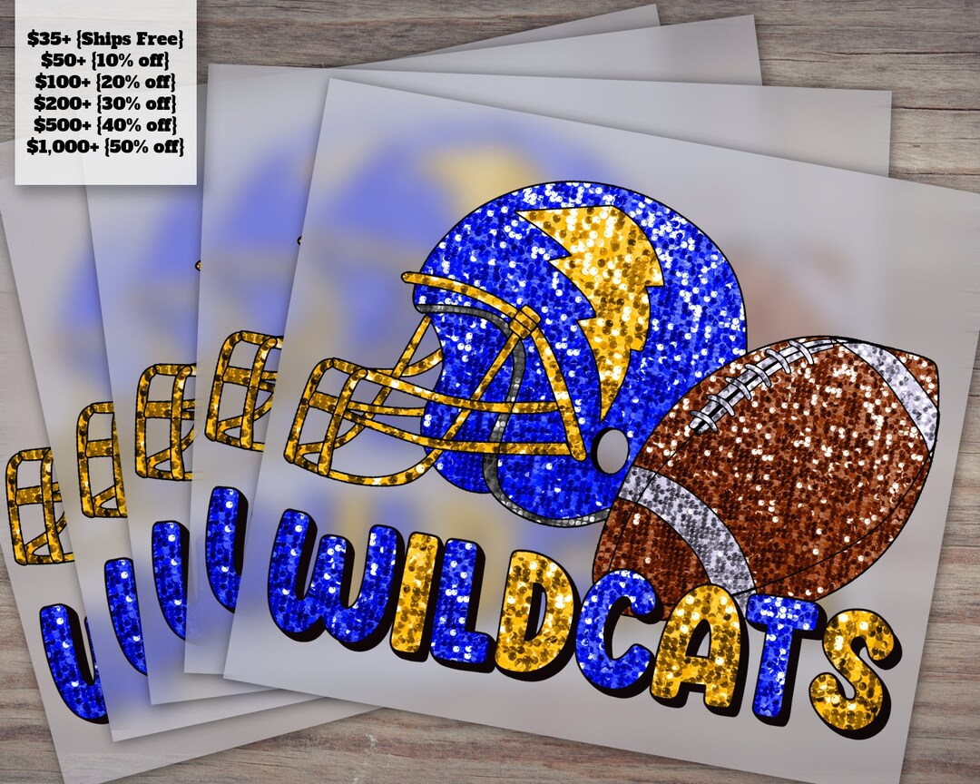 Wildcats Blue Gold Football Sequin Heat Transfer Ready to Press and DTF - Etsy