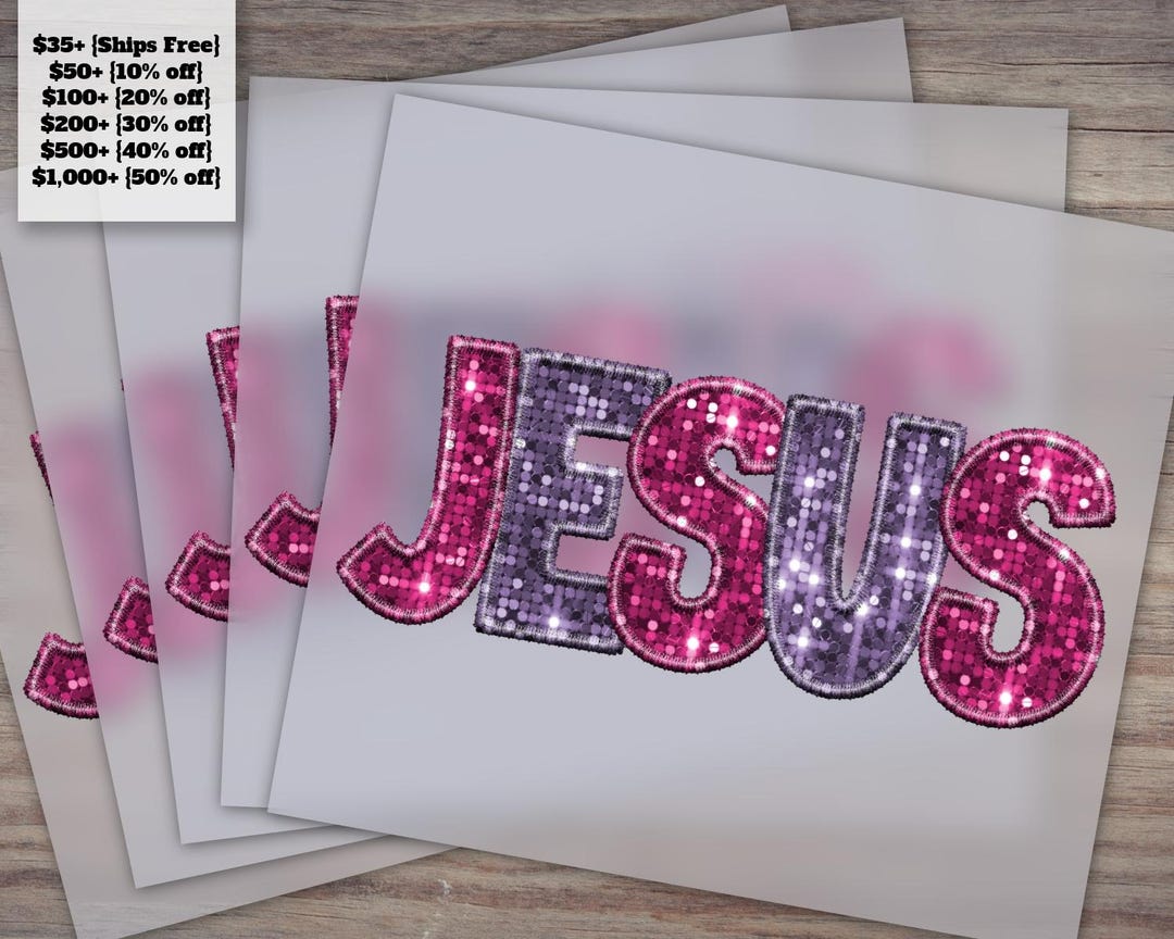 Christian Faux Glitter Jesus Design for Heat Transfer and DTF Ready to ...