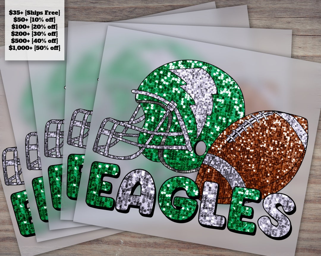 Green, Silver, and White Sequin Eagles Football Heat Transfer, Ready-to-press DTF - Etsy