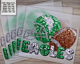 Eagles Football Green Faux Embroidery Faux Sequin Mascot Ready to Press Transfer Direct to Film ...