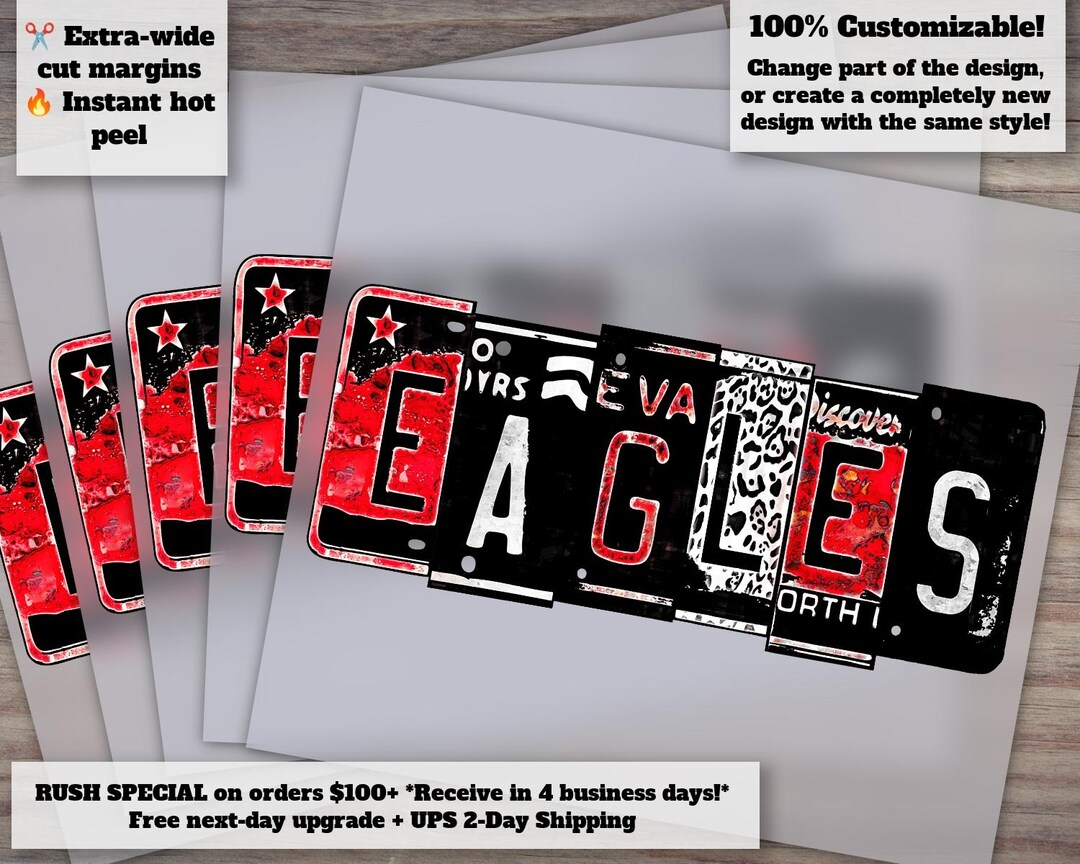 Eagles School Mascot Art, Watercolor License Plate Print, Bright Red ...