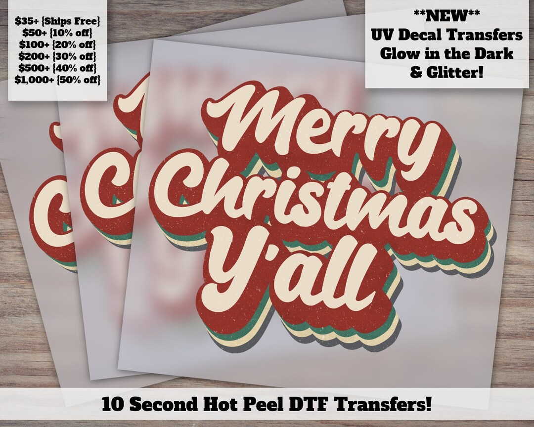 Merry Christmas Y'all Distressed DTF Heat Transfers, Trendy DTF ...