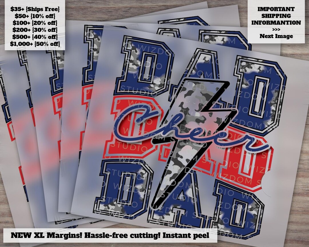 Cheer Dad Lightning Bolt Design | Blue Red Cheer Heat Transfer | Ready ...
