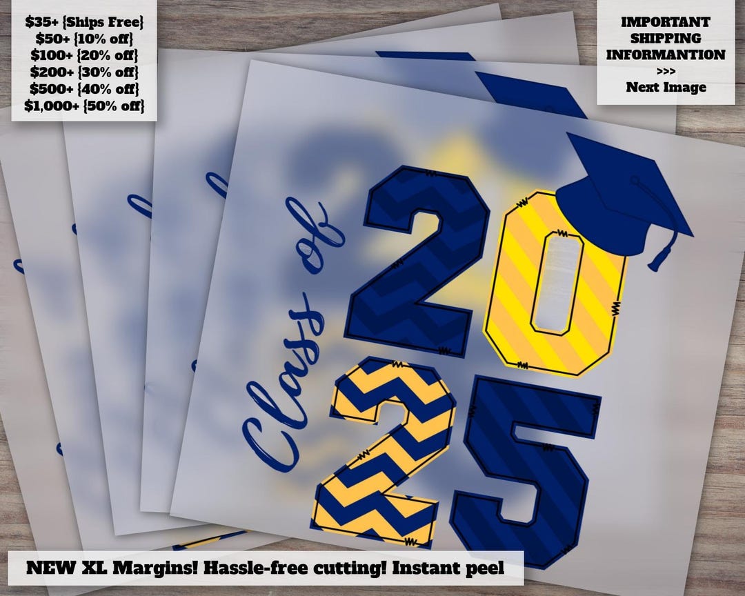 Class of 2025 Blue Yellow-gold Grad Cap Hat Graduation Art for Heat ...