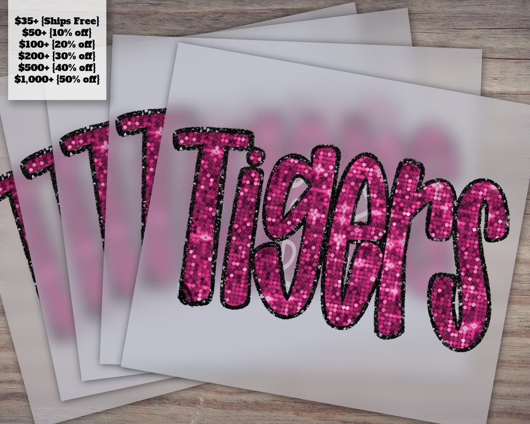 Hand Drawn Pink Sequin Tigers Design, Football-inspired Appliqué, Ready ...