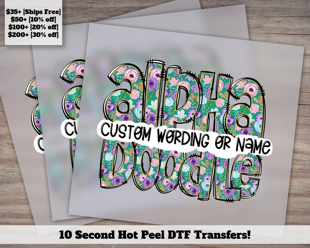 Custom DTF Print Floral Design Hand Drawn Doodle Alphabet Letters Alpha ...