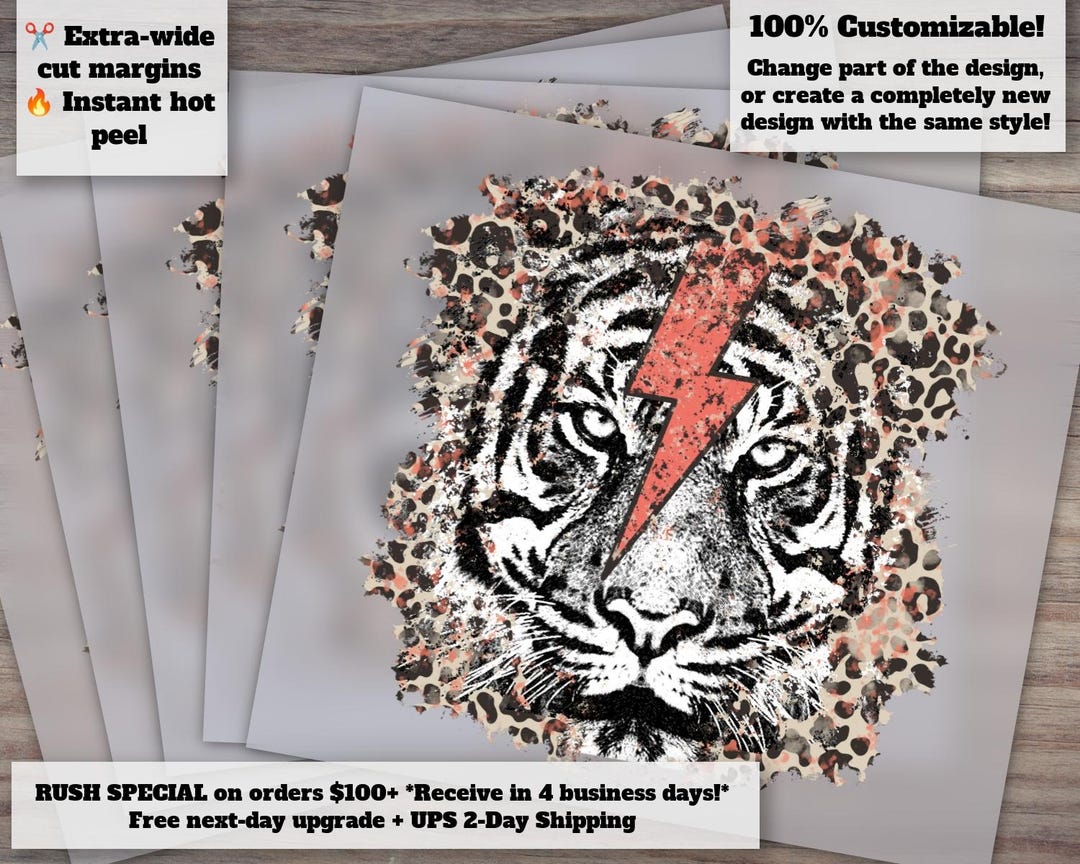 Lightning Tiger Design for Heat Transfer, Ready-to-press DTF for Etsy ...
