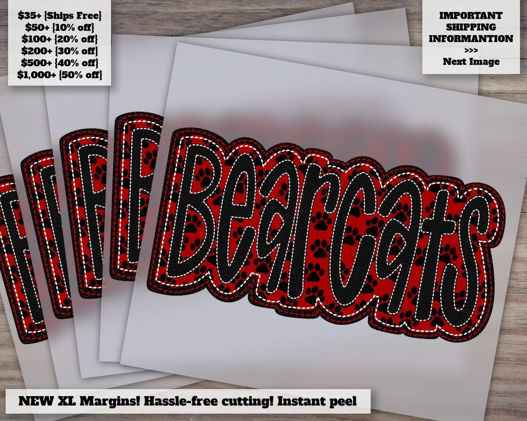 Bearcats Embroidery Faux Applique Hand Drawn Design for Heat Transfer ...