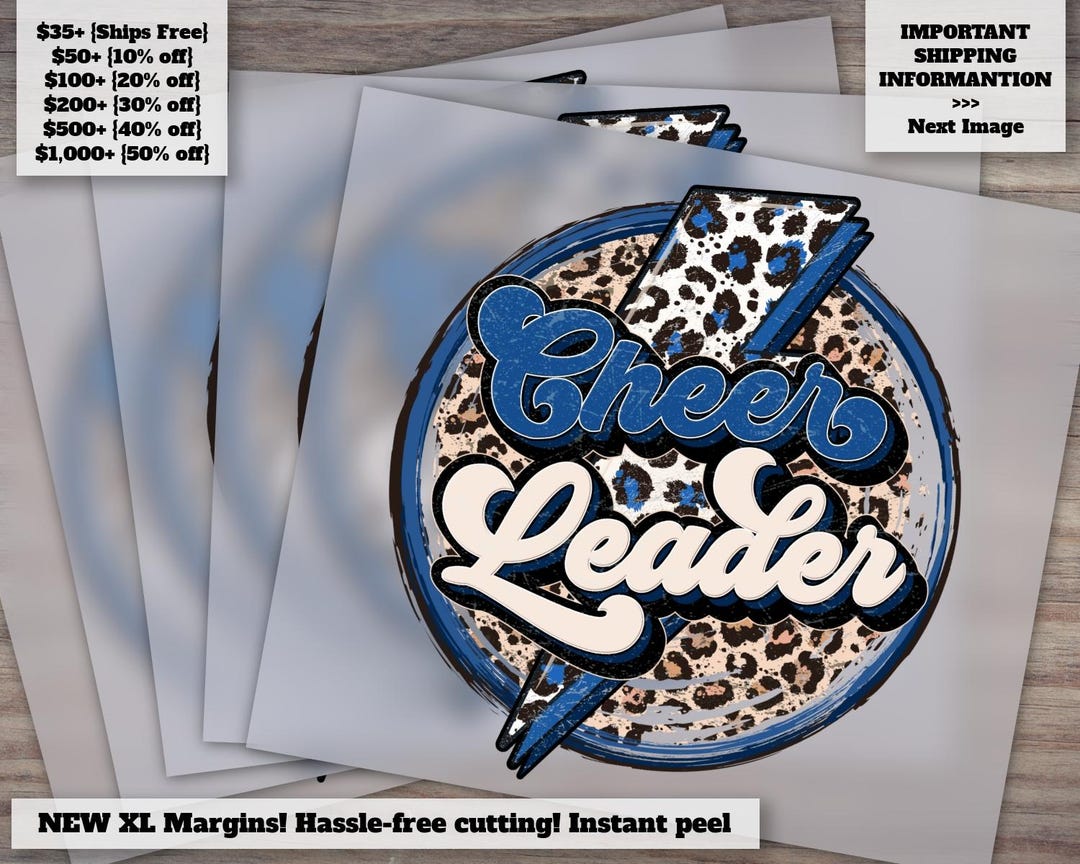 Blue Leopard Cheerleader Design, Retro Sports Heat Transfer, Lightning ...