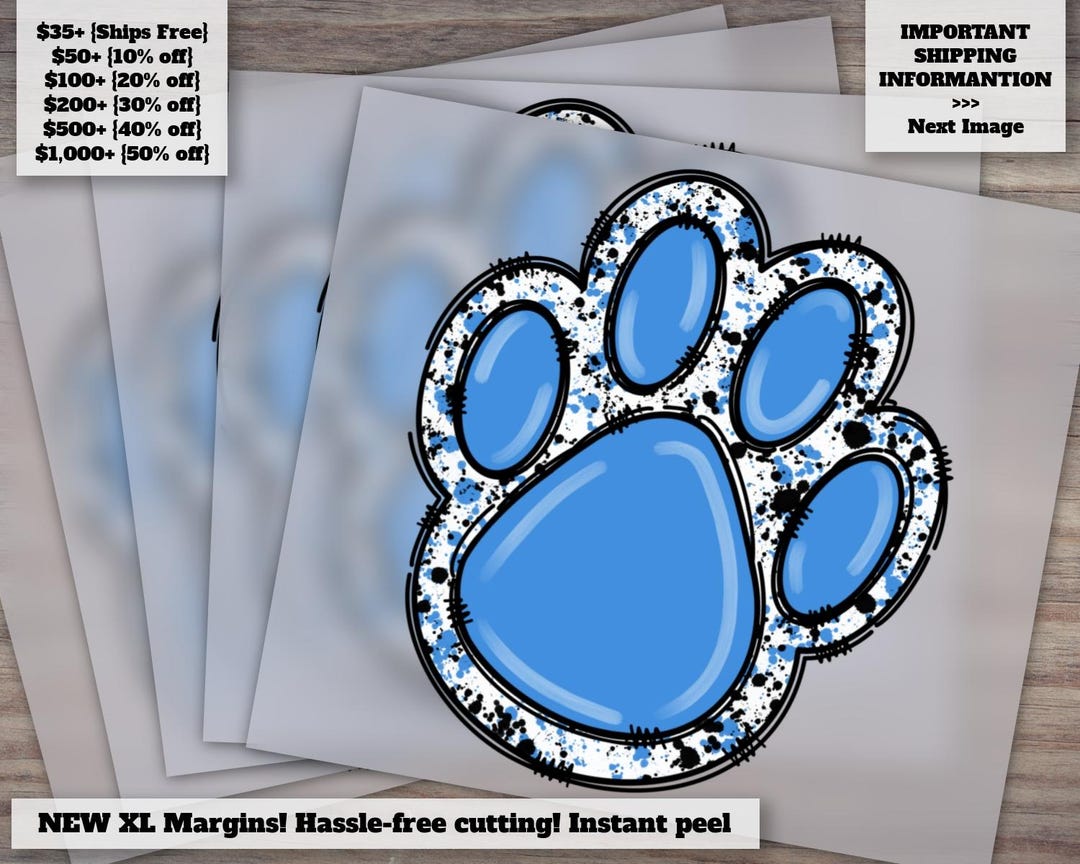 Hand Drawn Light Blue Paw Print, DTF Ready to Press Clip Art, Heat ...