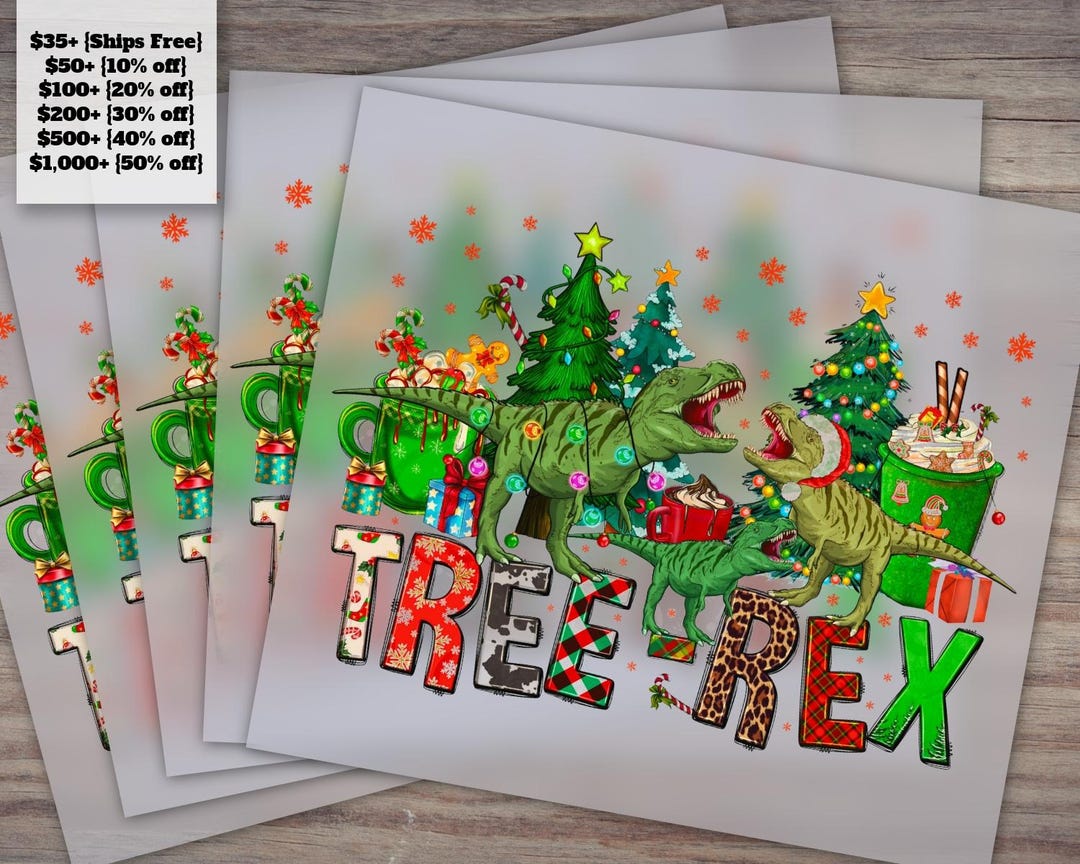 Tree-rex Christmas Design T-rex Dinosaur Art for Heat Transfer and DTF ...