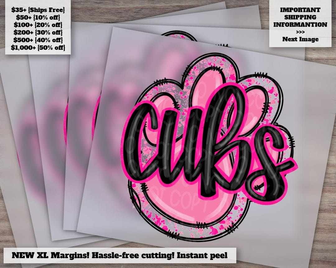 Pink Cubs Design for Sublimation - Hand Drawn Pink Football and Paw ...