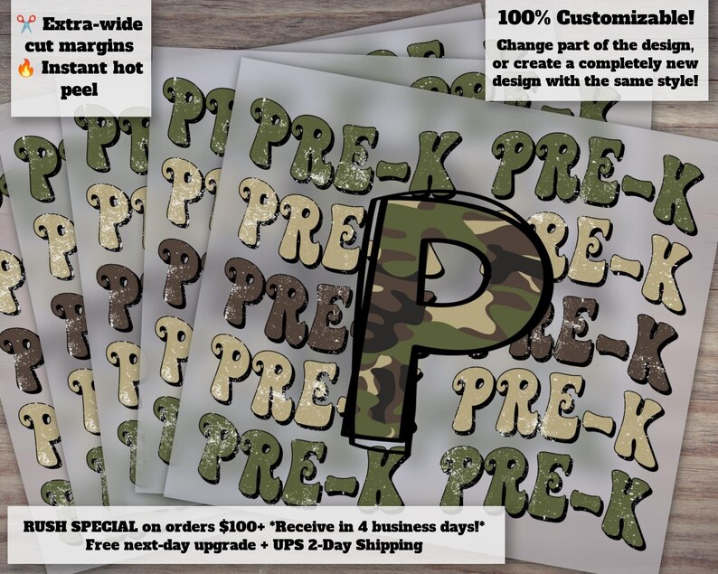 Camo Preschool Pre-k Designs for Boys, First Day Back to School Heat ...