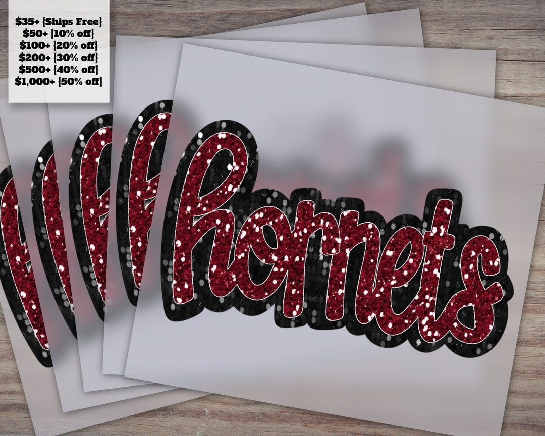 Hornets Glitter Sequins Patch Hand-drawn Faux Appliqué Football DTF ...