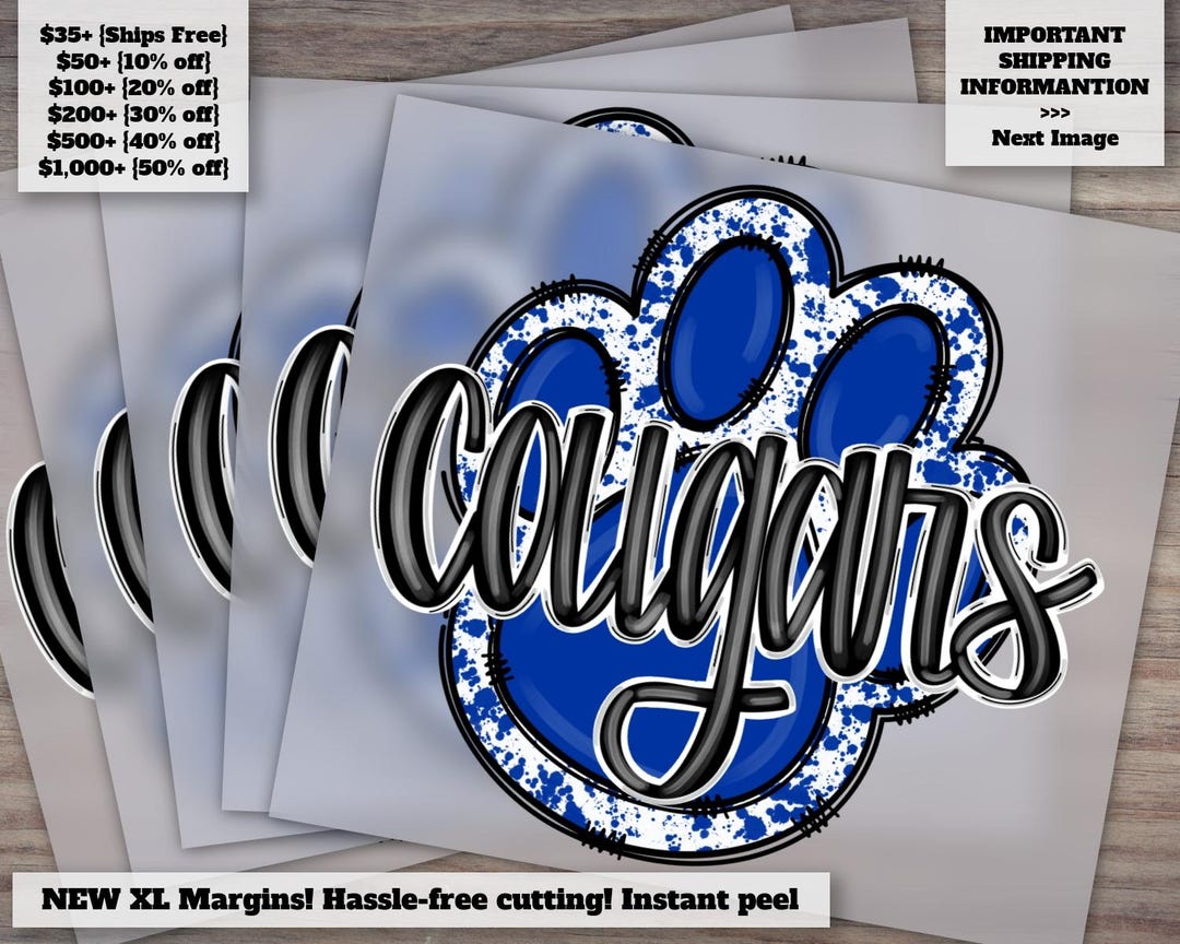 Cougars Football Paw Print Mascot | Hand Drawn Blue White | Ready to ...