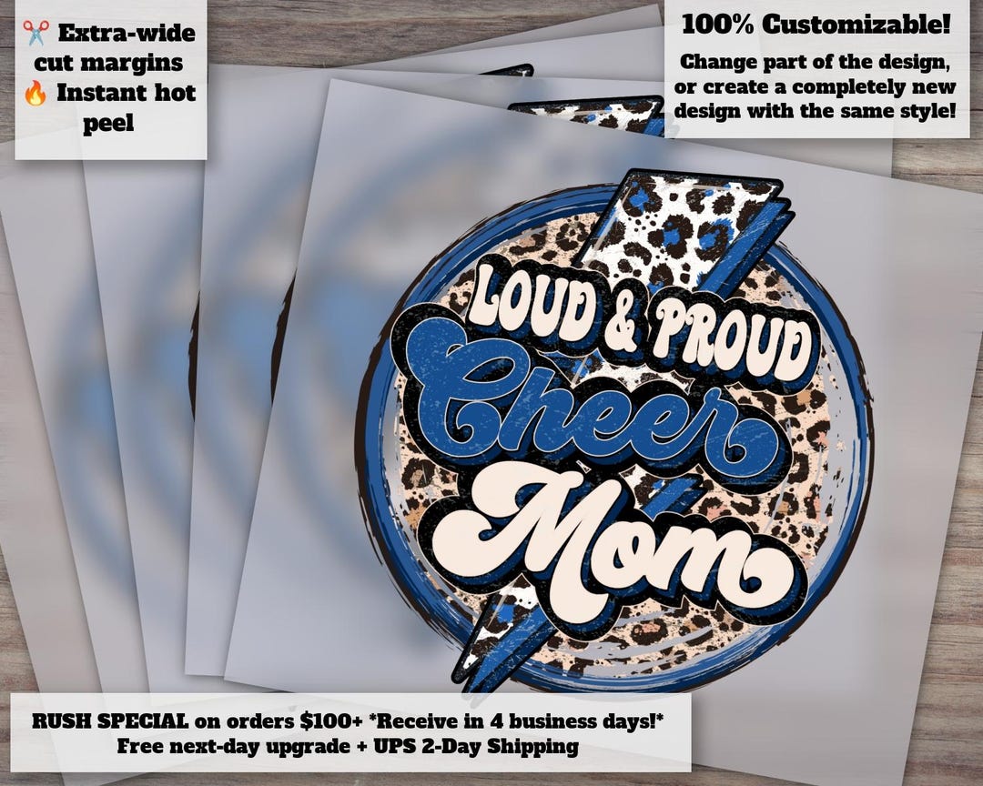 Blue Lightning Bolt Cheer Mom Design, Leopard Retro Heat Transfer Ready ...