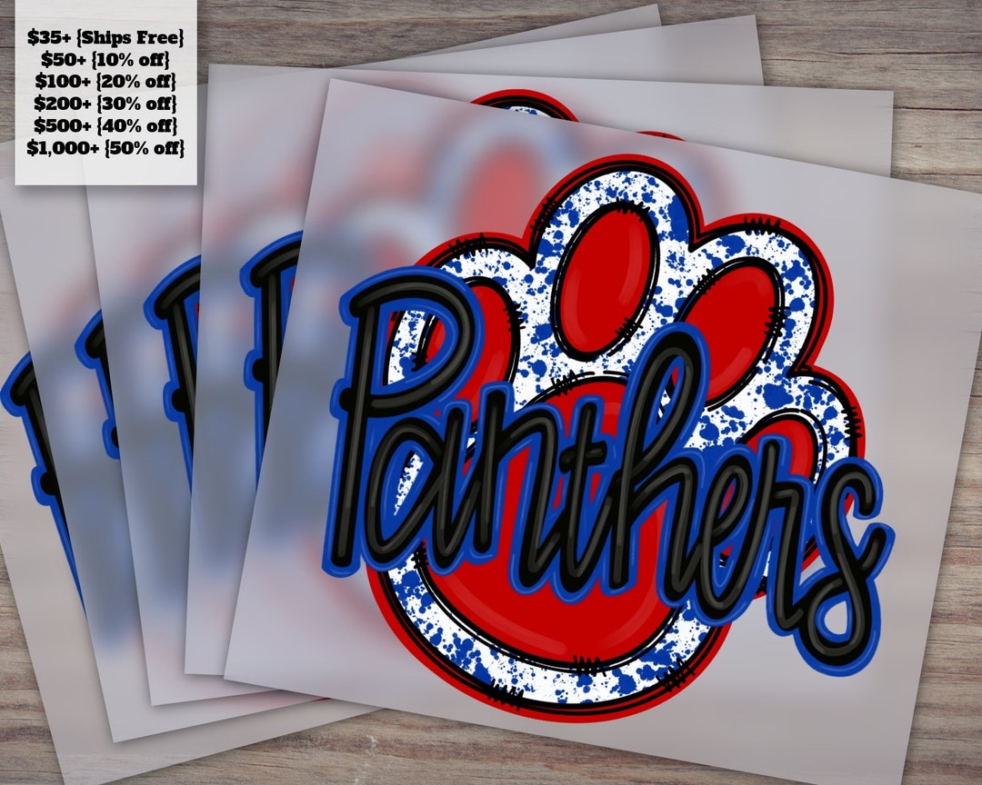 Blue Red Panthers Paw Hand Drawn Design Football Panthers Mascot DTF ...