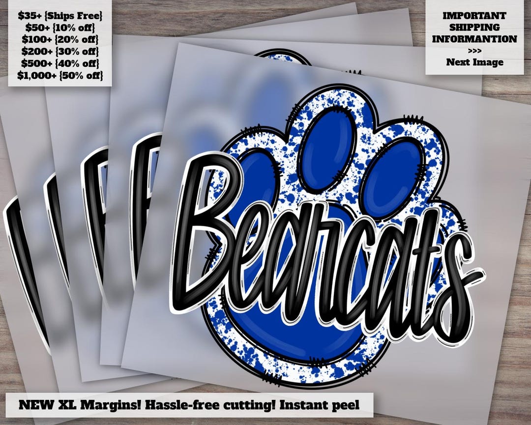 Bearcats Hand Drawn Blue Paw Print Football Design | Ready to Press ...