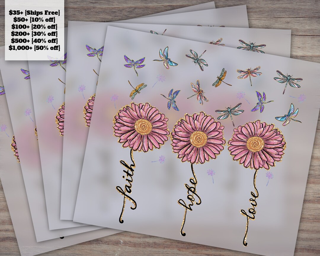 Faith Hope Love Dragonfly Design Floral Faith Element Ready to Press ...