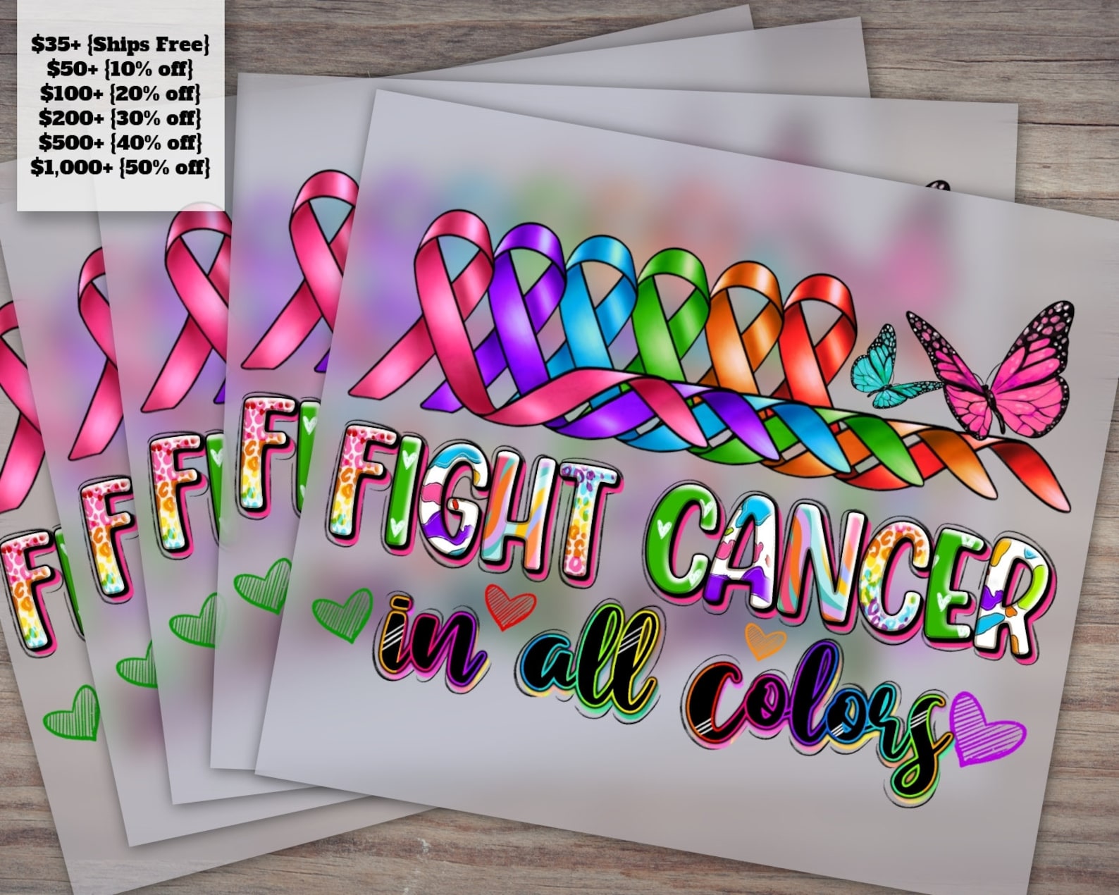 Cancer Awareness Colorful Ribbon Design, Heat Transfer Ready, DTF ...