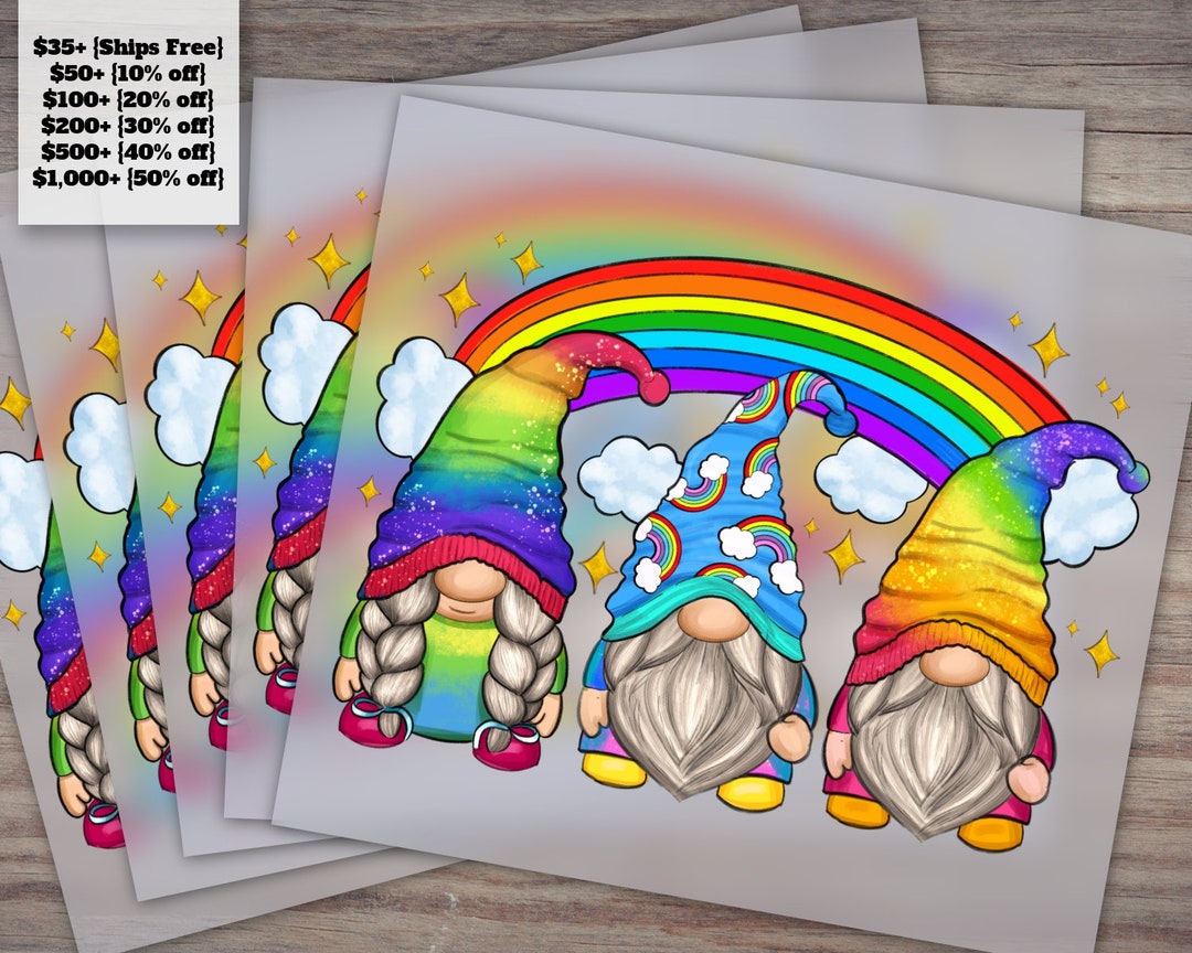 Hand Drawn Rainbow Gnomes Design for Heat Transfer, DTF Ready to Press ...