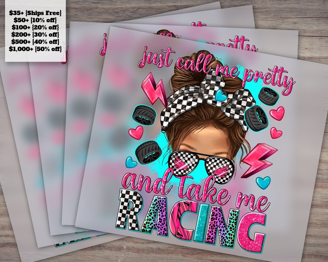 Pretty Racing Design for Heat Transfer, Messy Bun Graphic for DTF ...