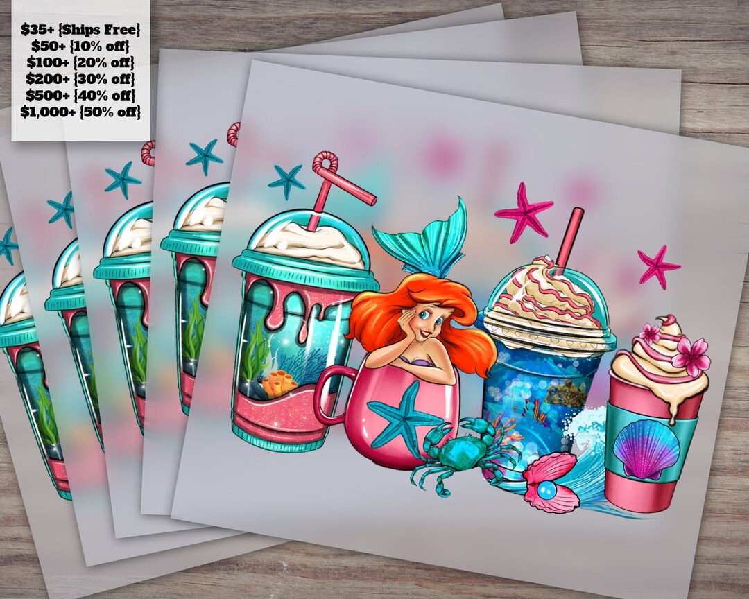 Little Mermaid Coffee Cup Design, Ready-to-press Heat Transfer Merch ...